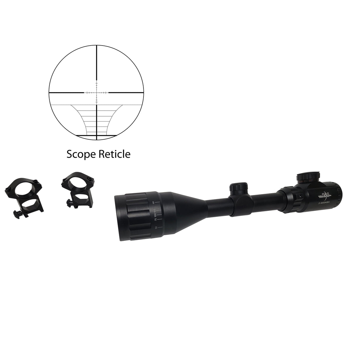 SAS Hunting 3-9x50 AO Red/Green Illuminated Crossbow Scope Rangefinder ...